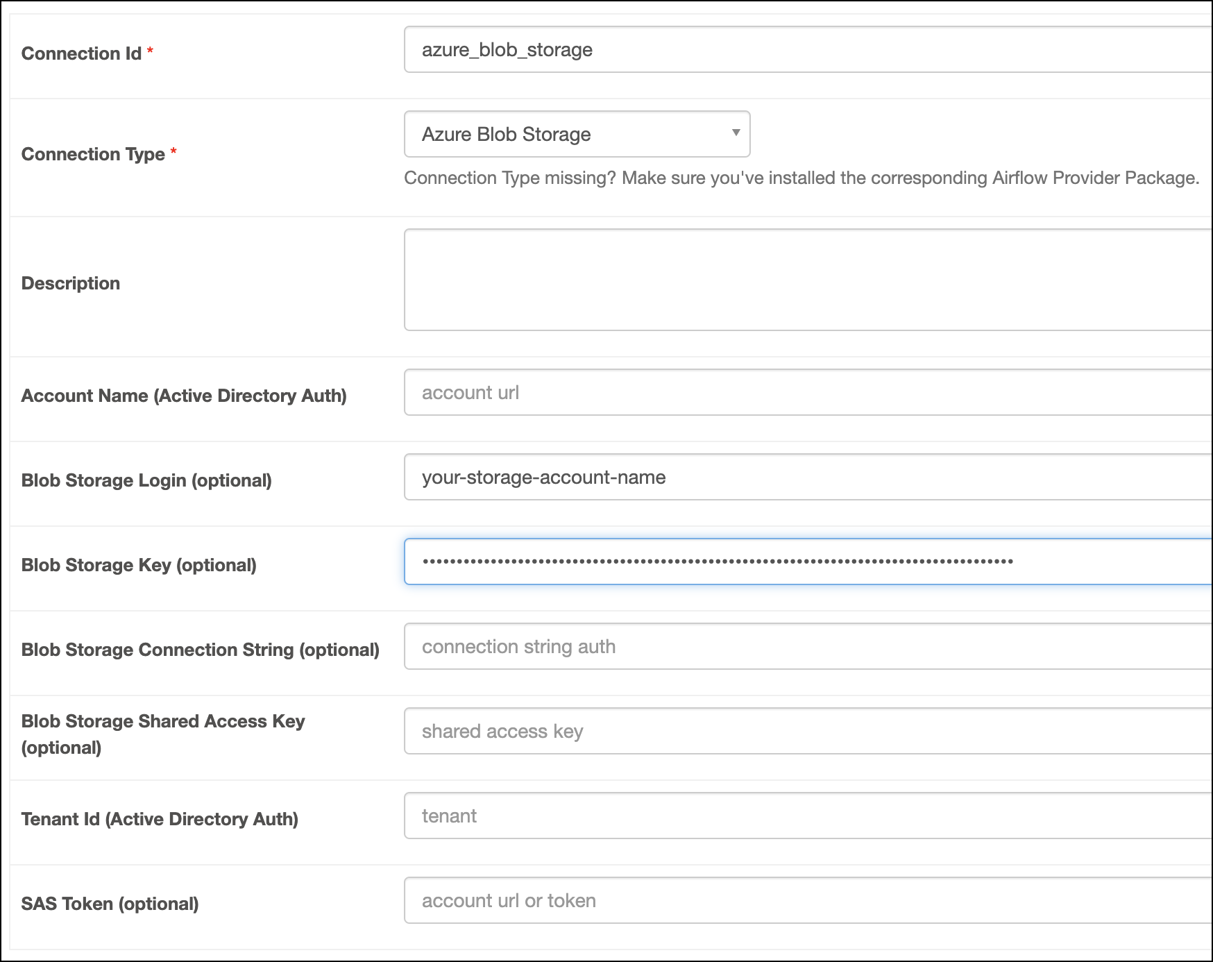 Create an Azure Blob Storage connection in Airflow | Astronomer Docs