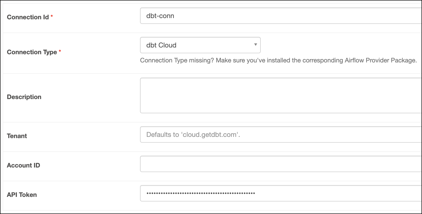 Create a dbt Cloud connection in Airflow | Astronomer Docs