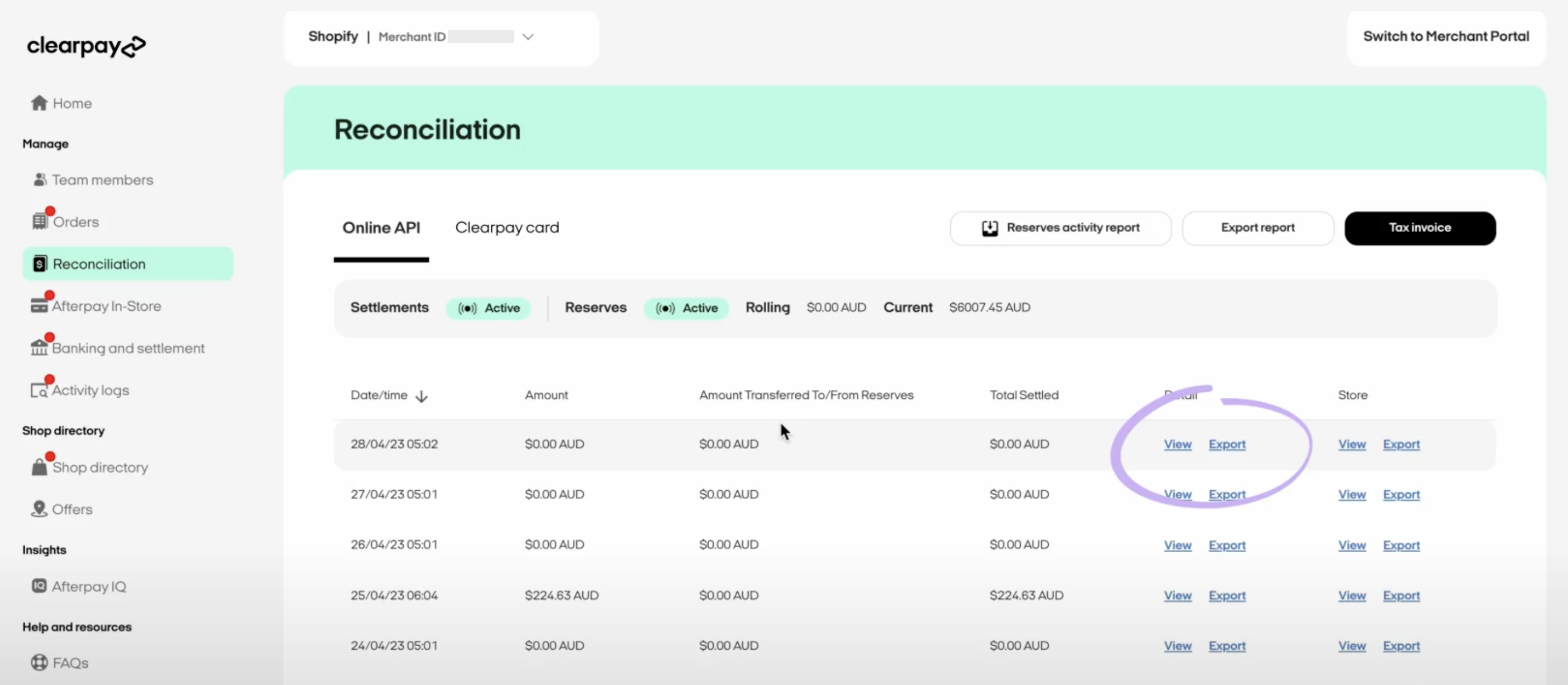 Settlement Reports | Clearpay Documentation