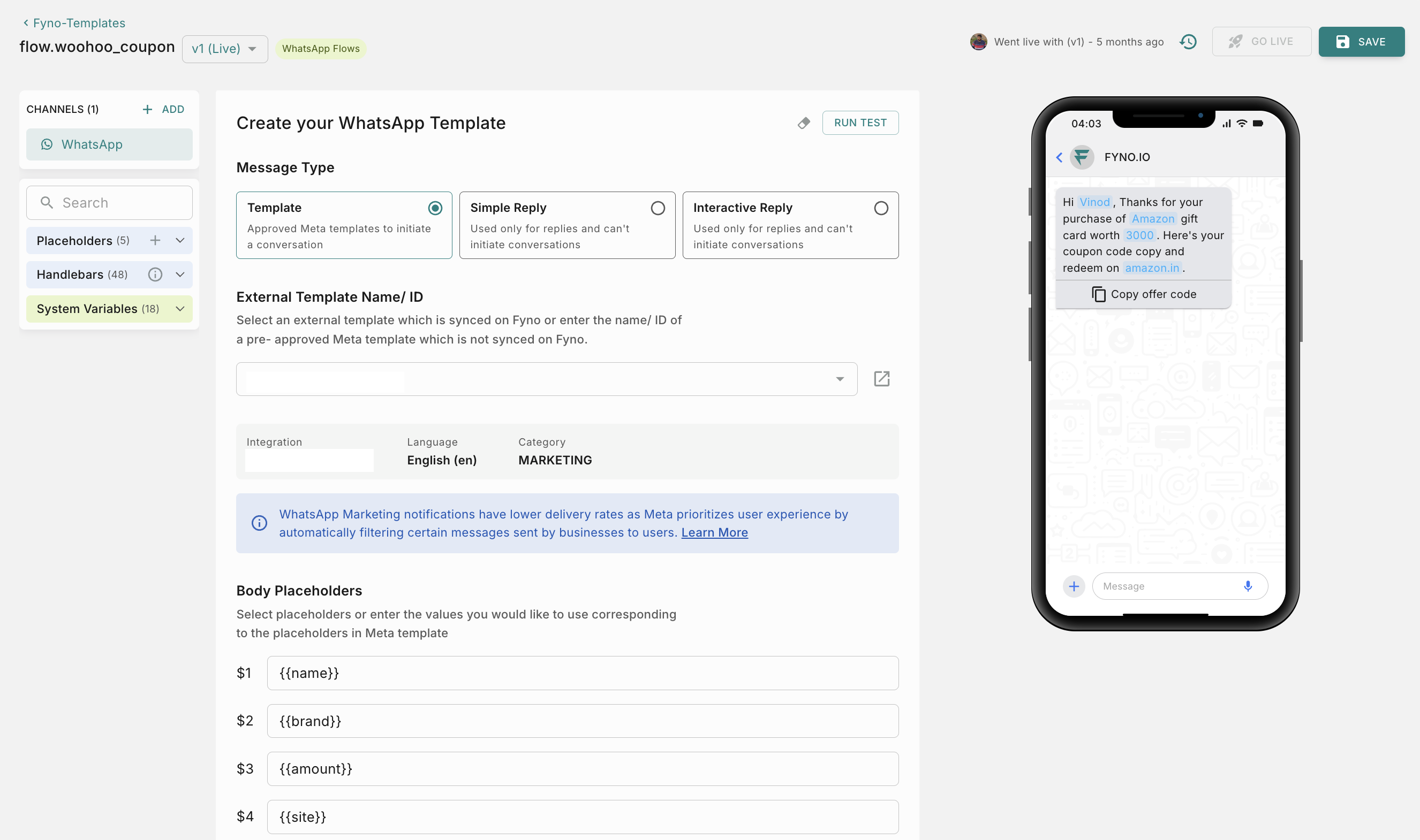 WhatsApp Templates | Fyno Documentation