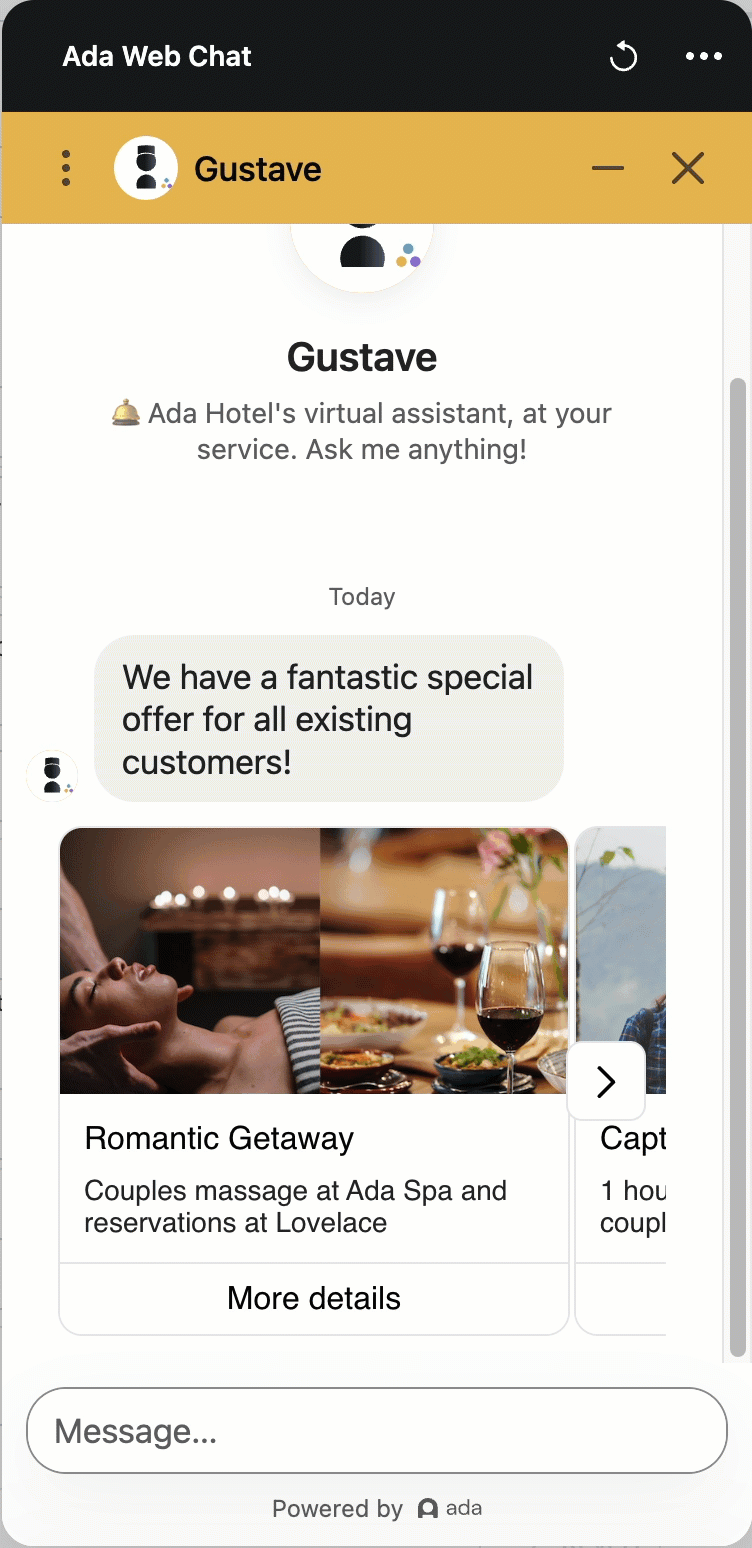 Create scrollable menus using the Carousel block | Ada | Documentation