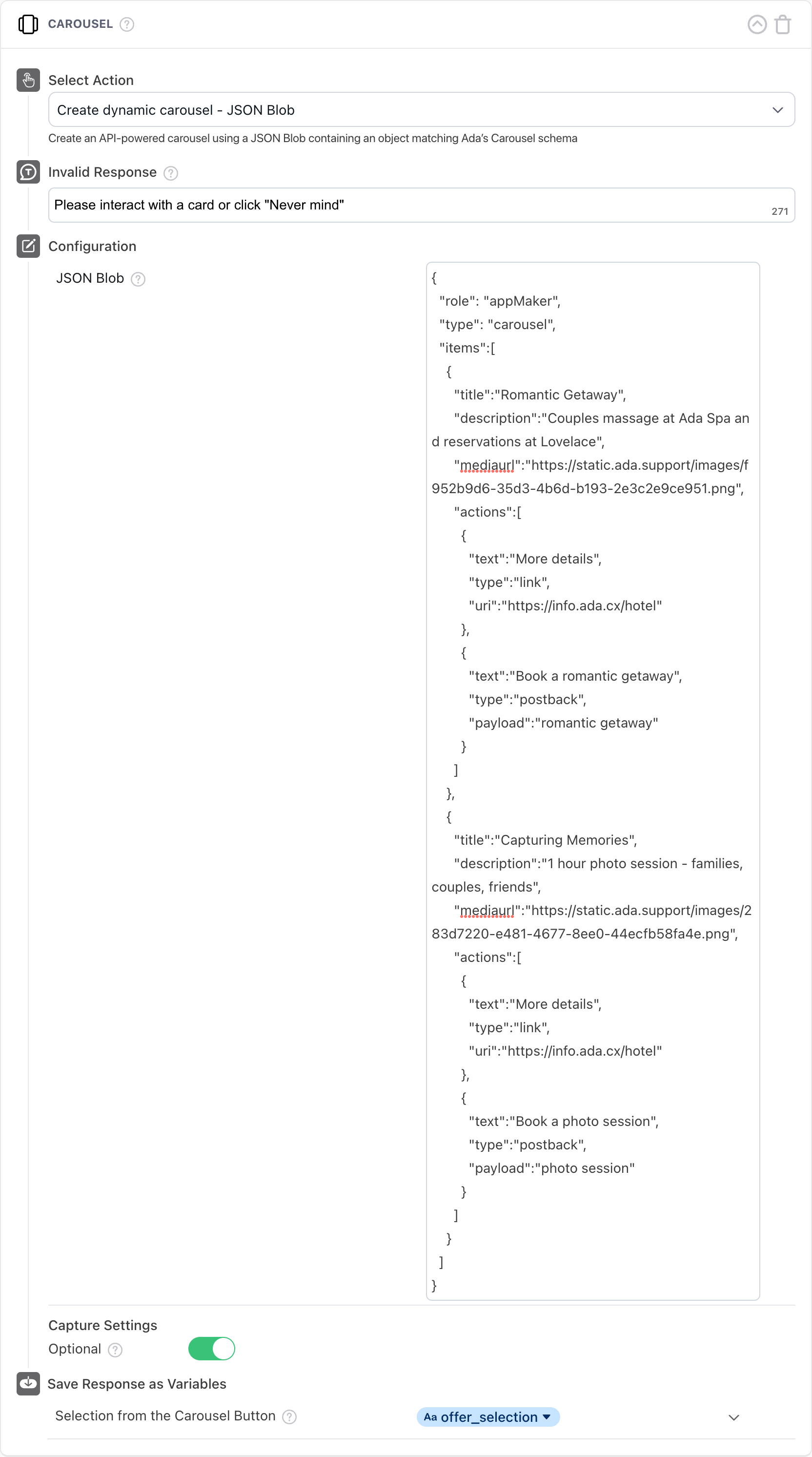 Create scrollable menus using the Carousel block | Ada | Documentation