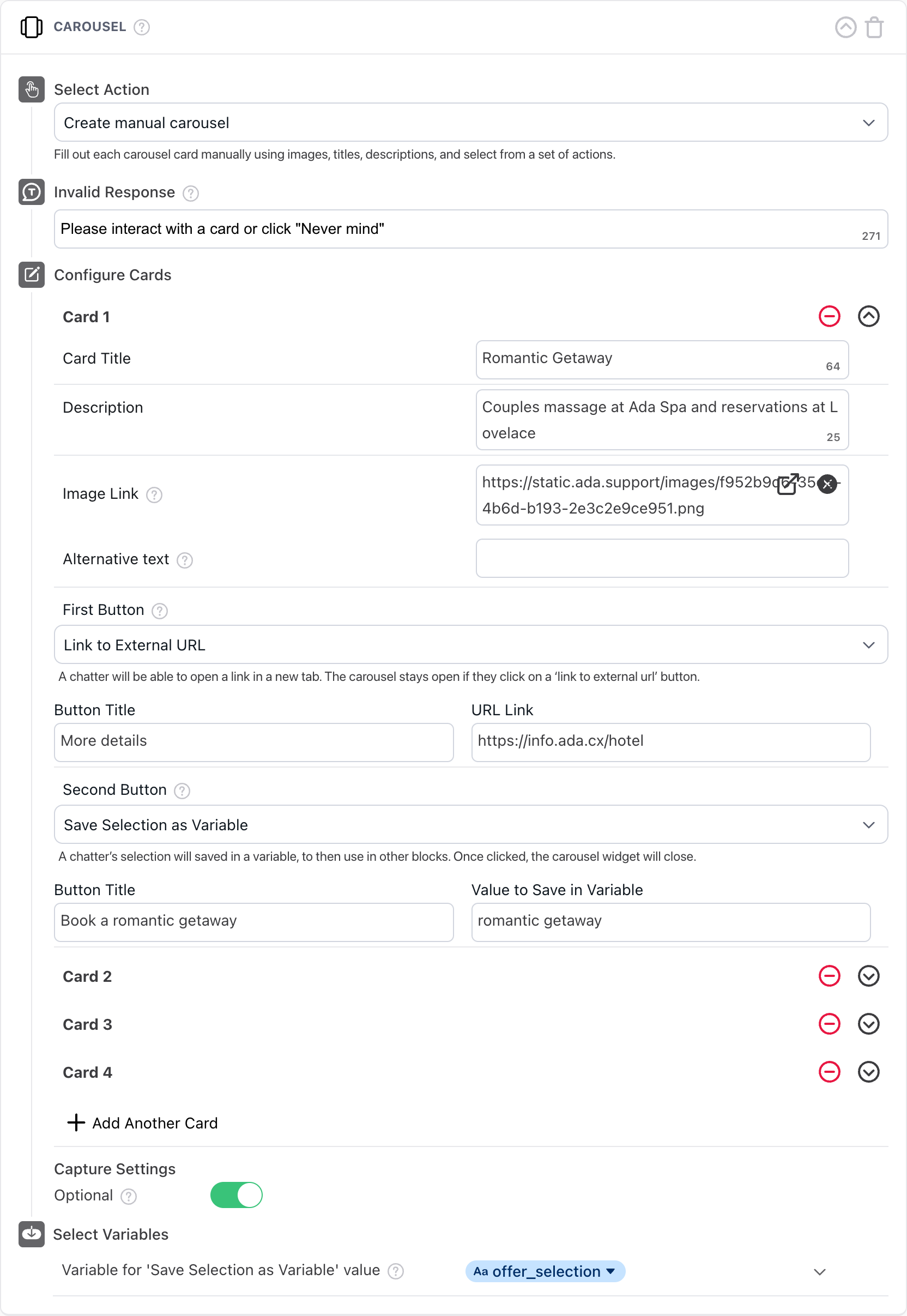 Create scrollable menus using the Carousel block | Ada | Documentation