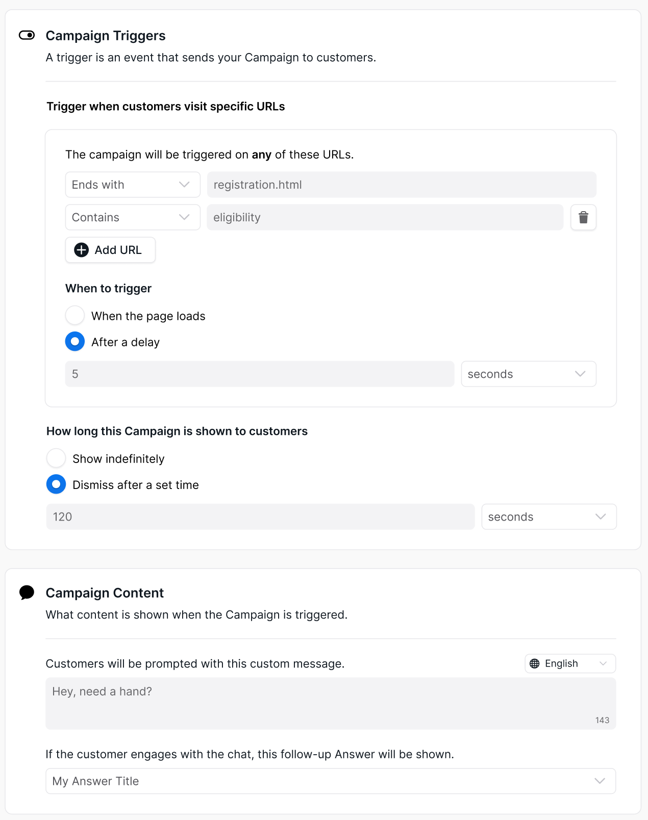 Start conversations using basic proactive campaigns | Ada | Documentation