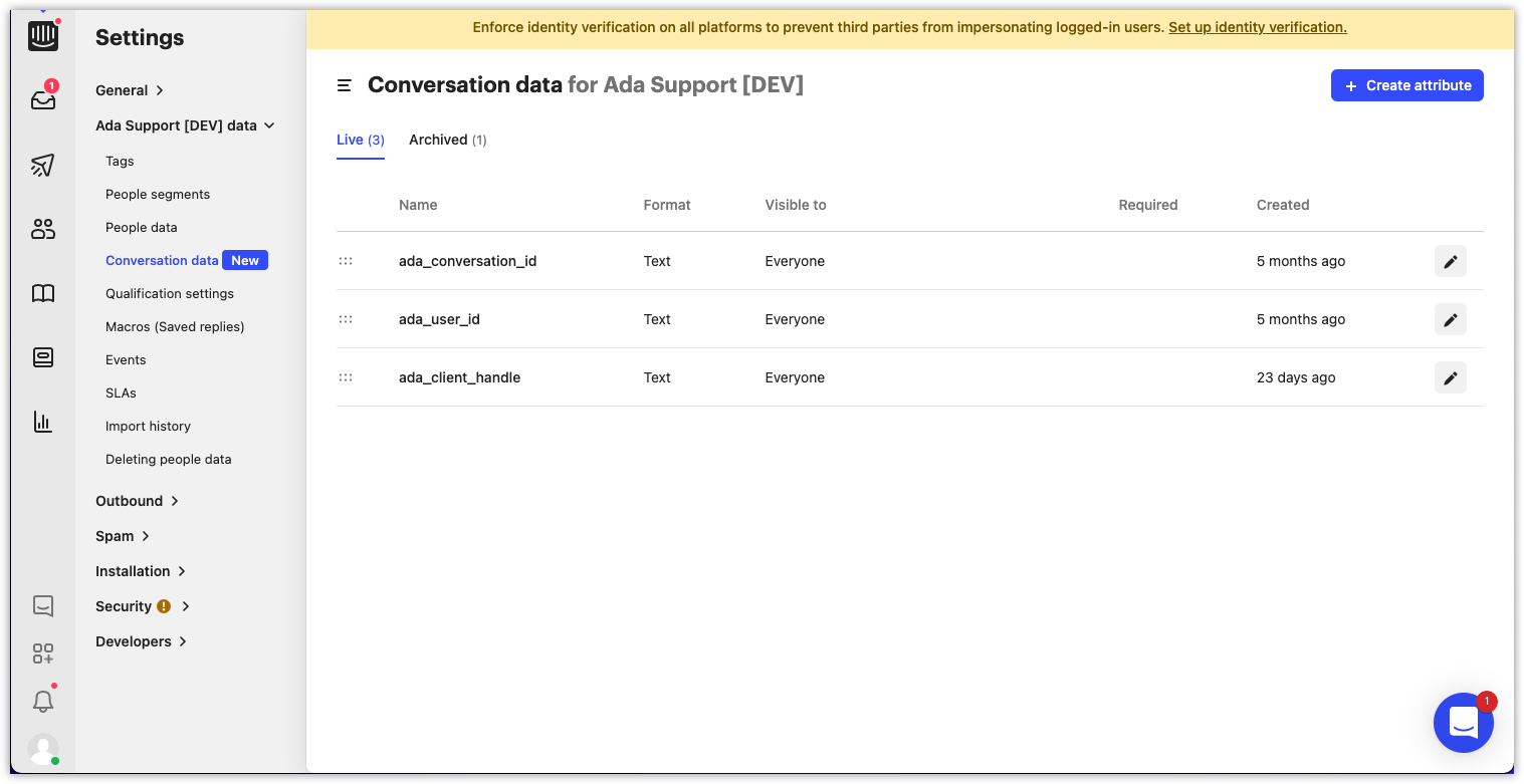 Configure and use Ada Glass for Intercom | Ada | Documentation