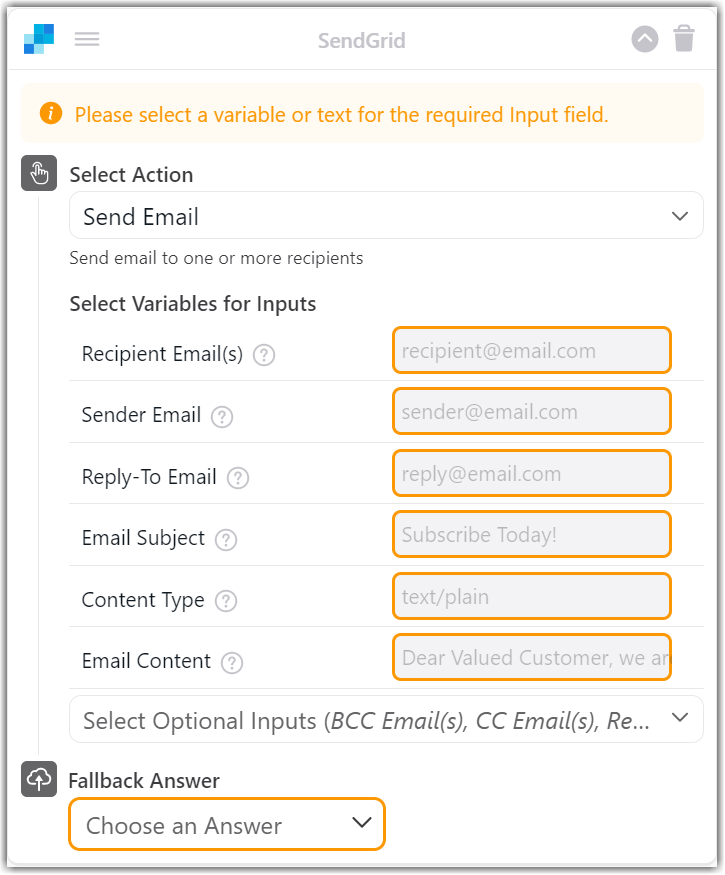 Configure and use the SendGrid app | Ada | Documentation