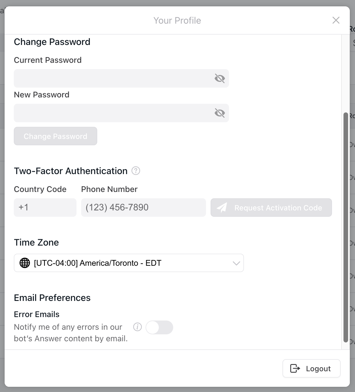 Manage your user profile | Ada | Documentation