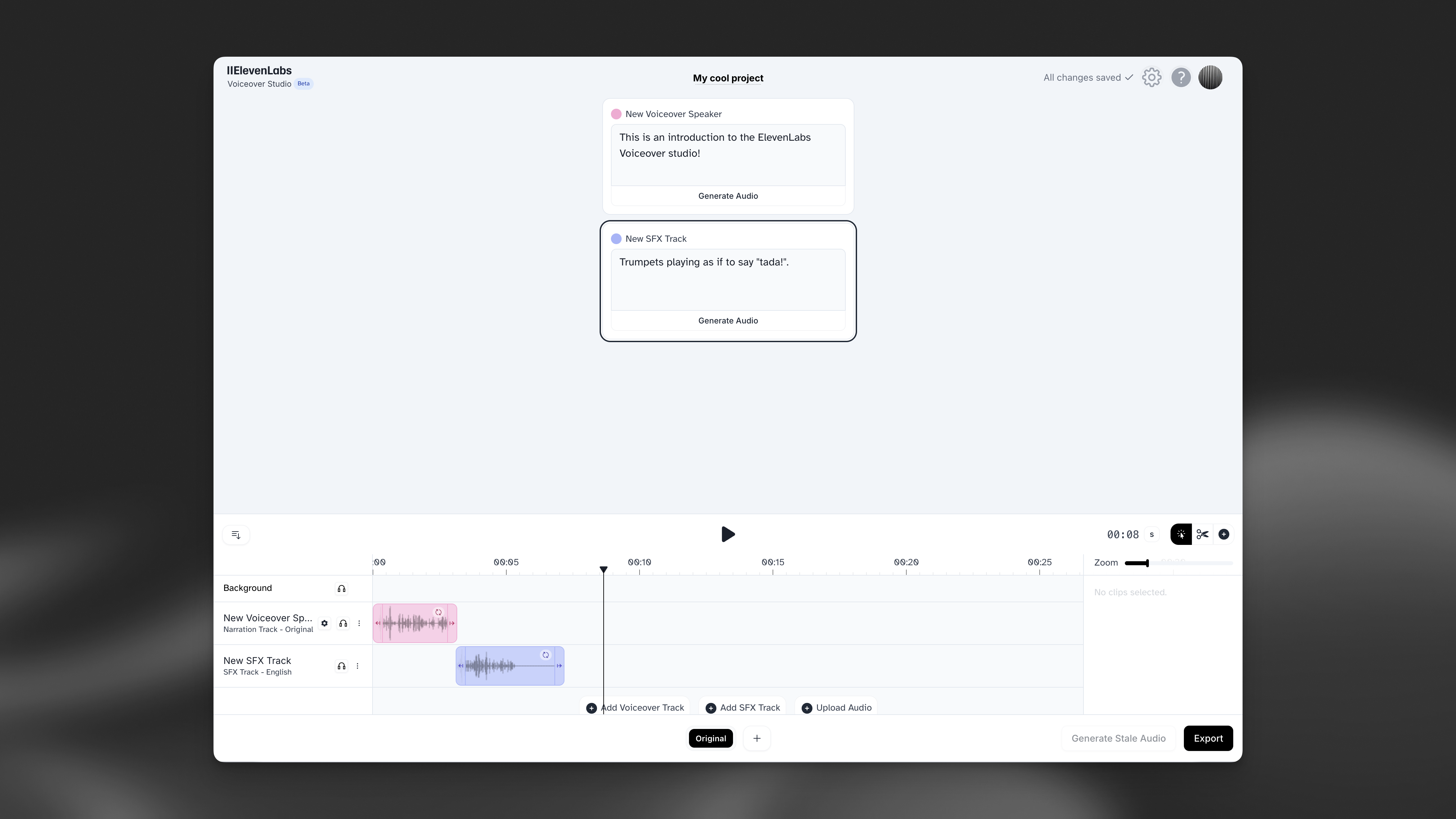Voiceover studio | ElevenLabs Documentation