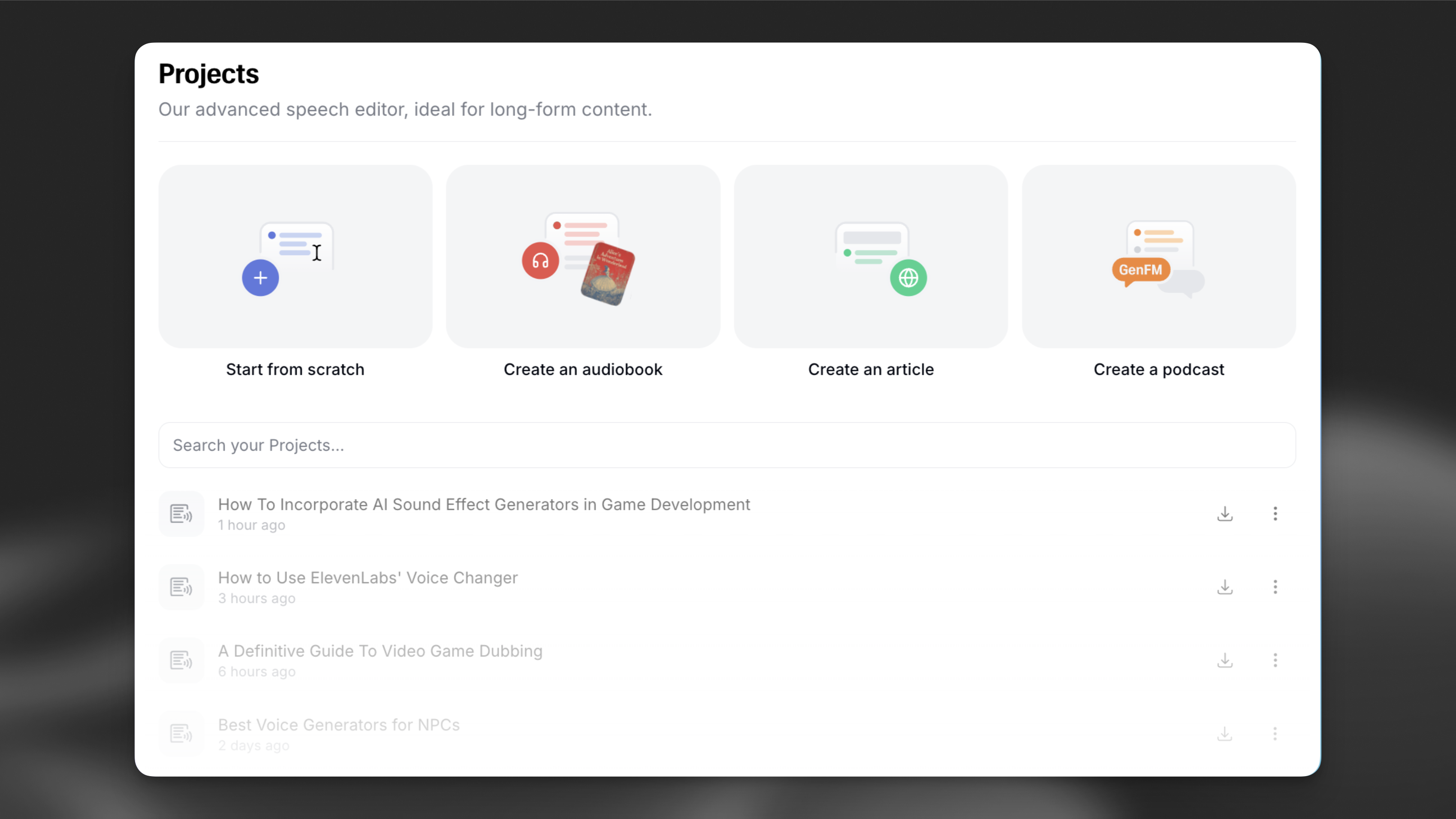Studio overview | ElevenLabs Documentation