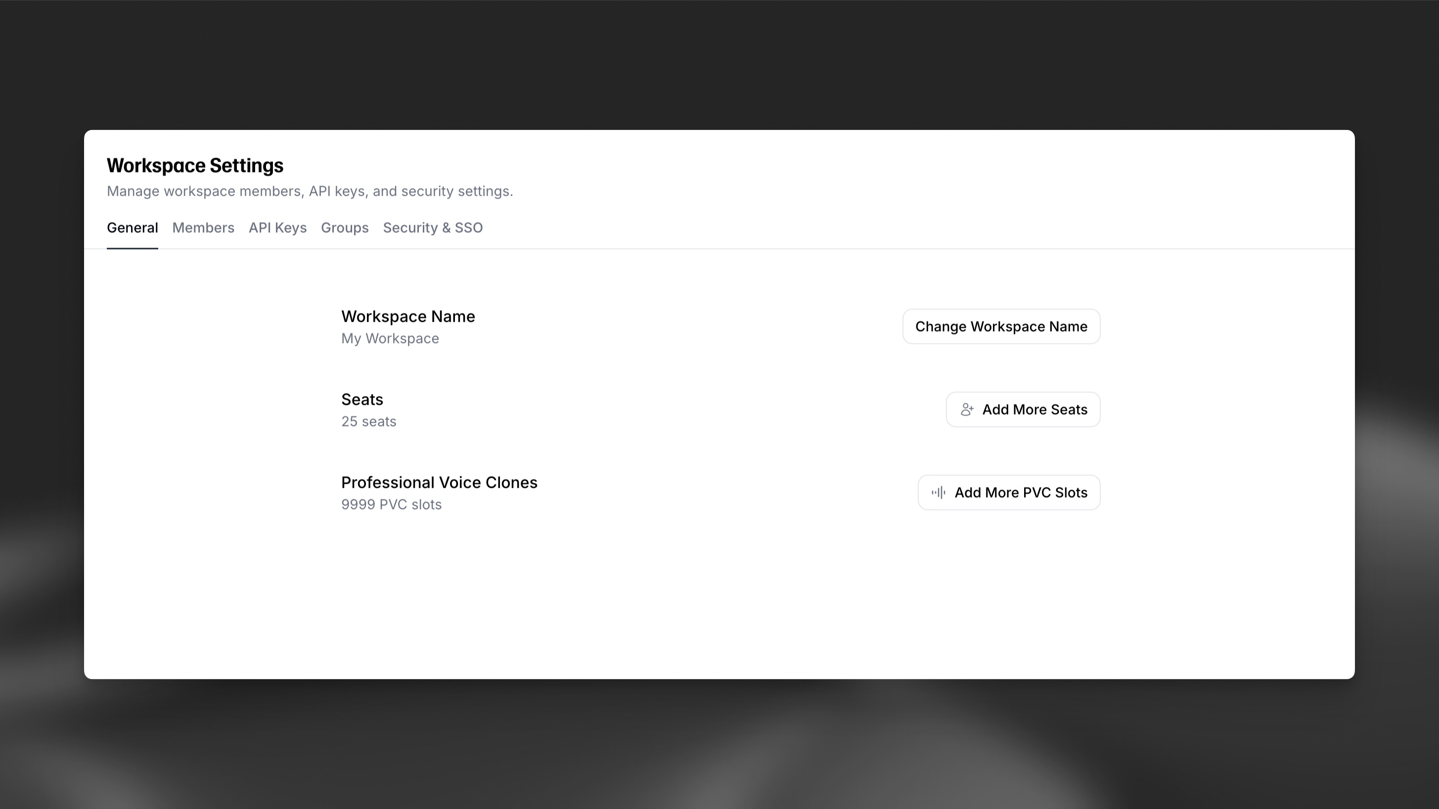Workspaces | ElevenLabs Documentation