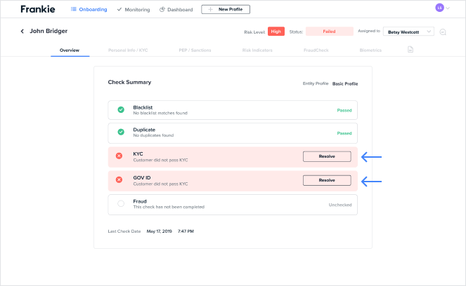 Verifying customers | FrankieOne | Documentation