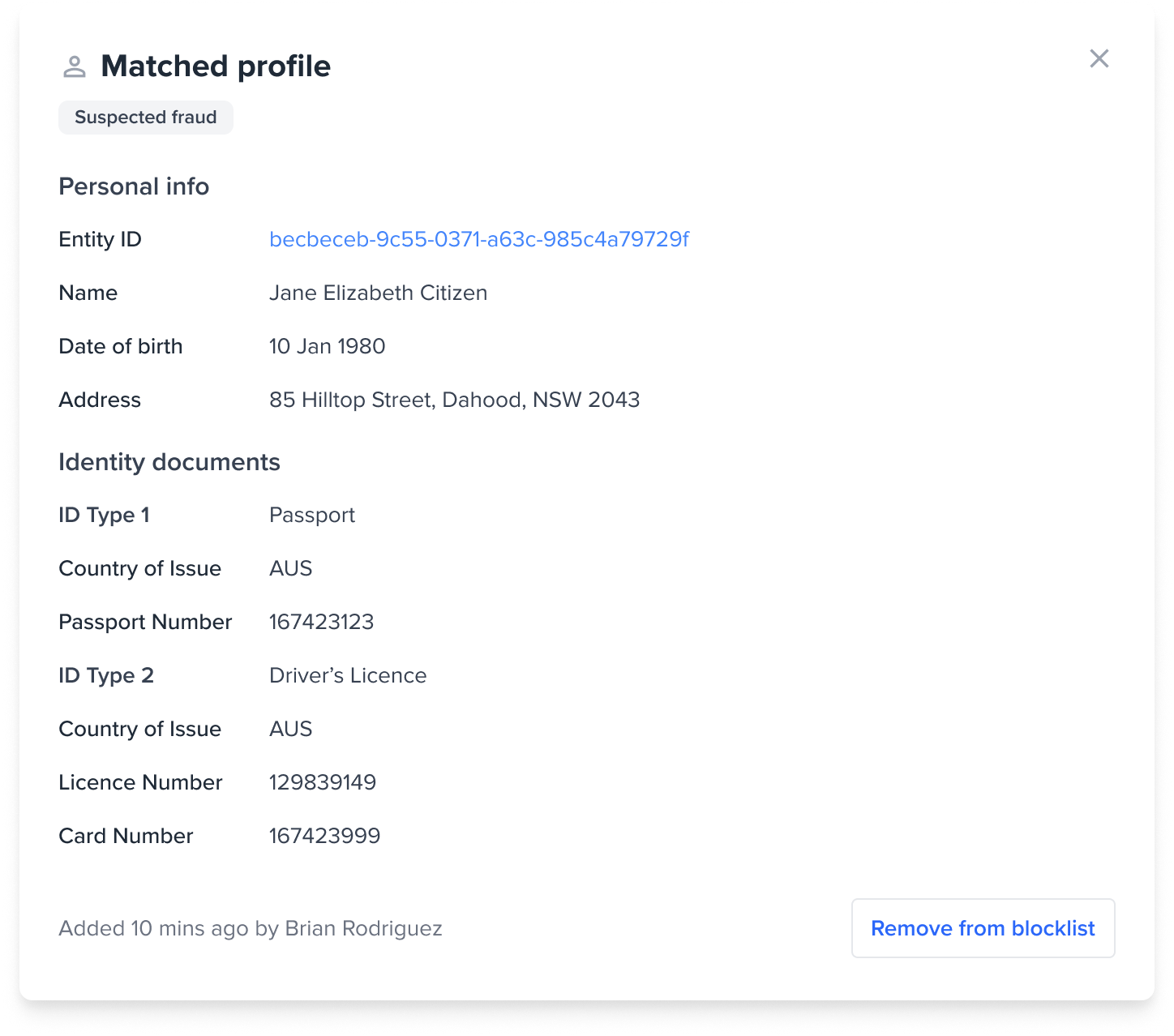 Manage Internal Blocklist (Blocklist entries) | FrankieOne | Documentation
