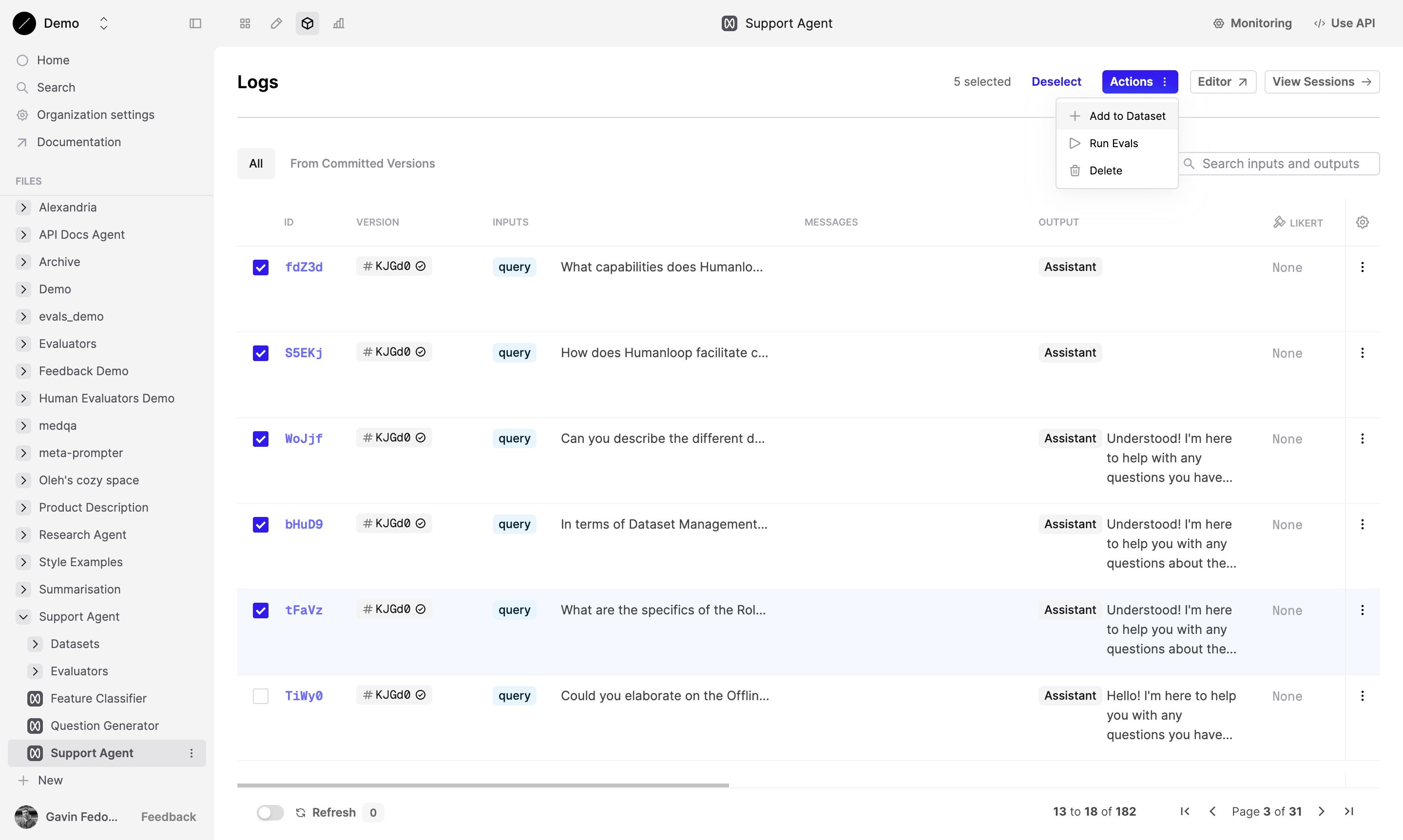 Create a Dataset from existing Logs — Humanloop Docs