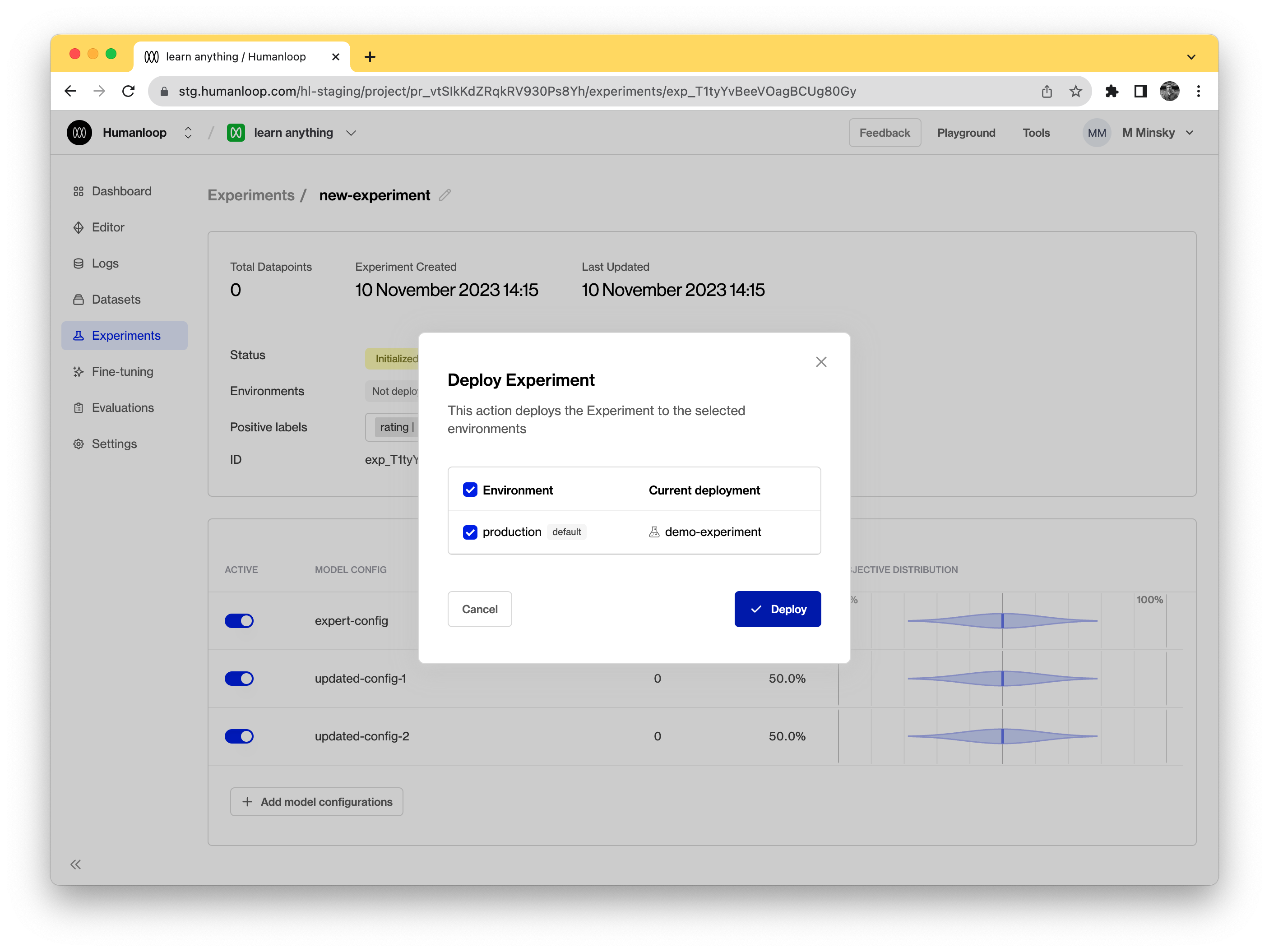 Run an experiment | Humanloop Docs