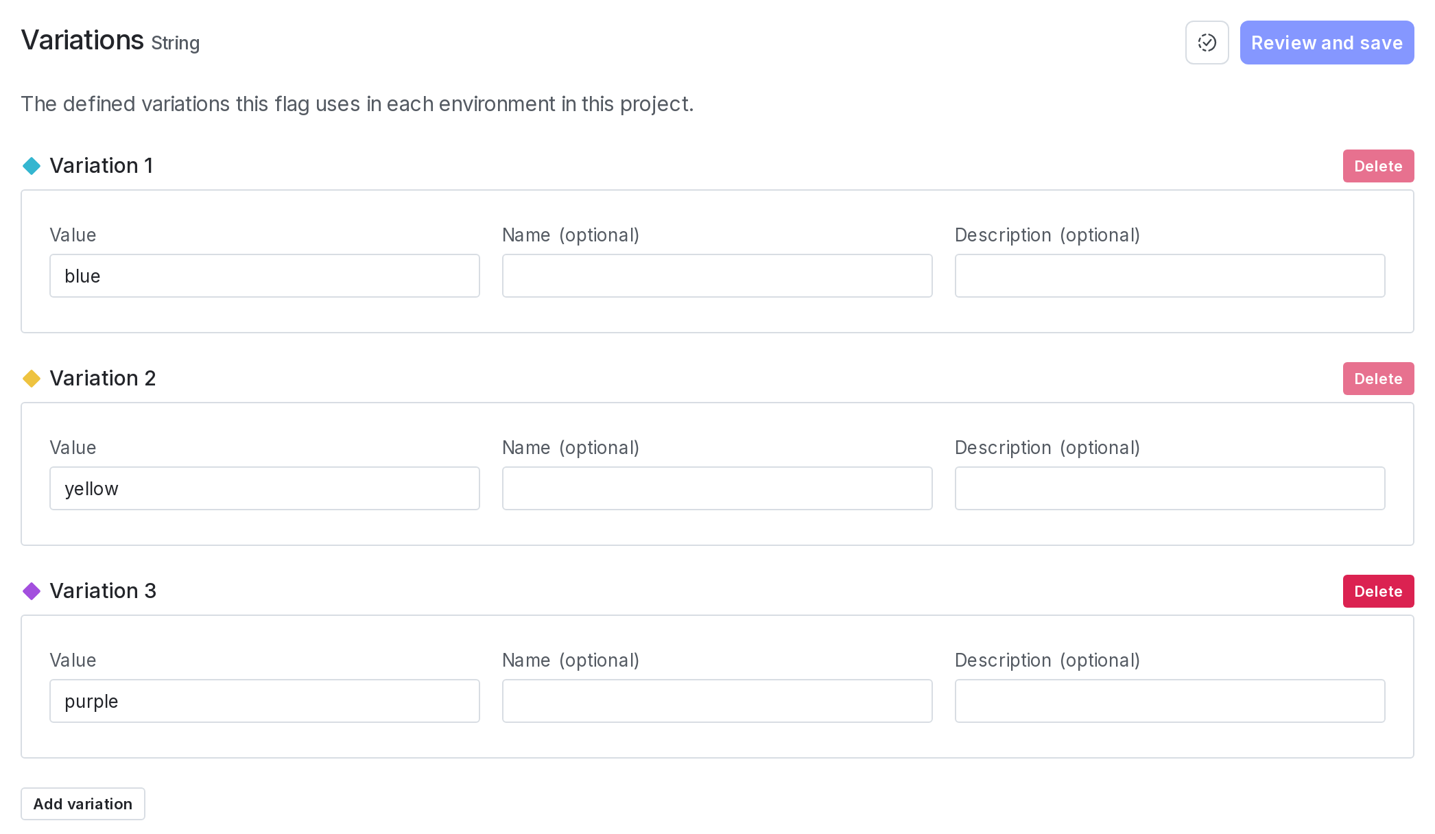 Creating flag variations — LaunchDarkly | Documentation
