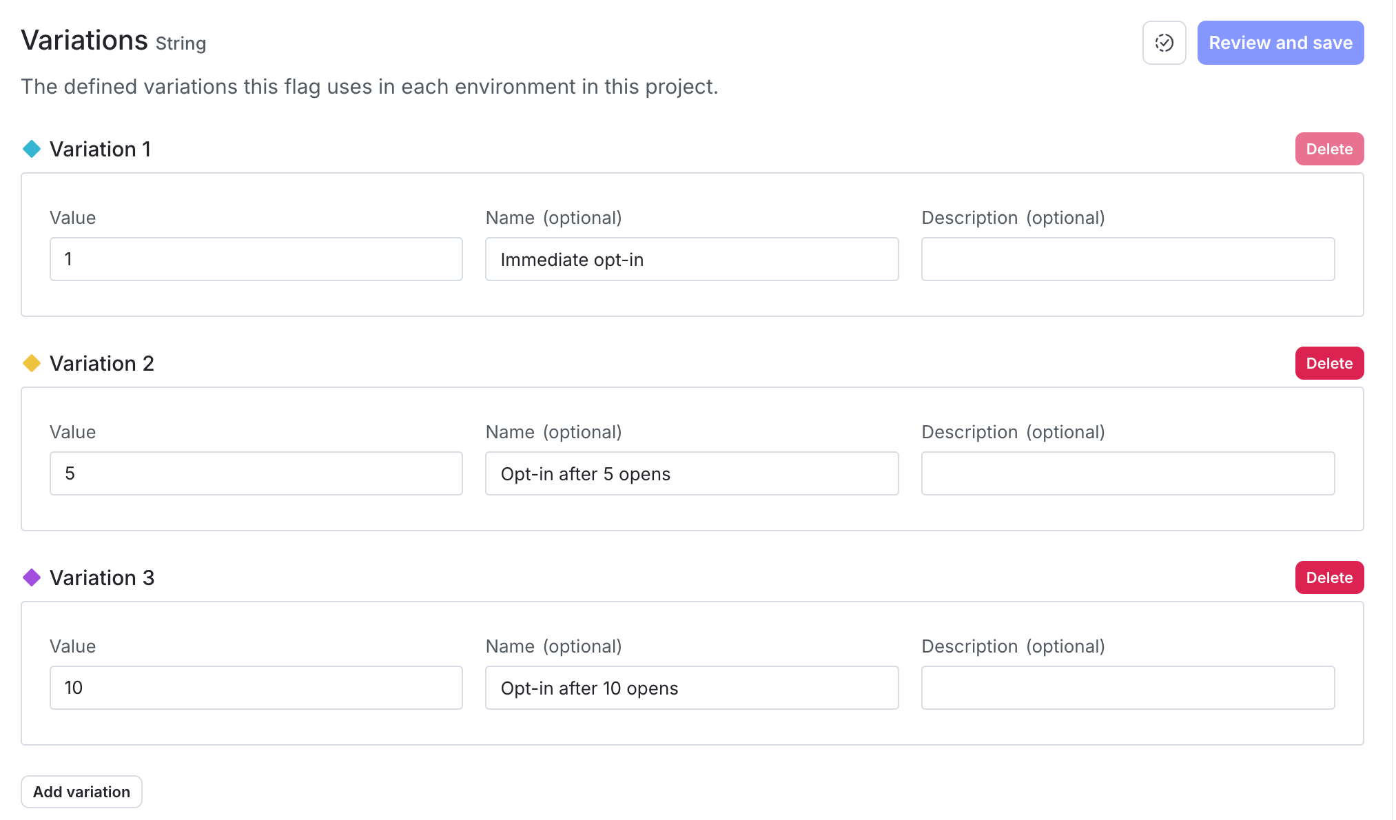 Example experiments | LaunchDarkly | Documentation