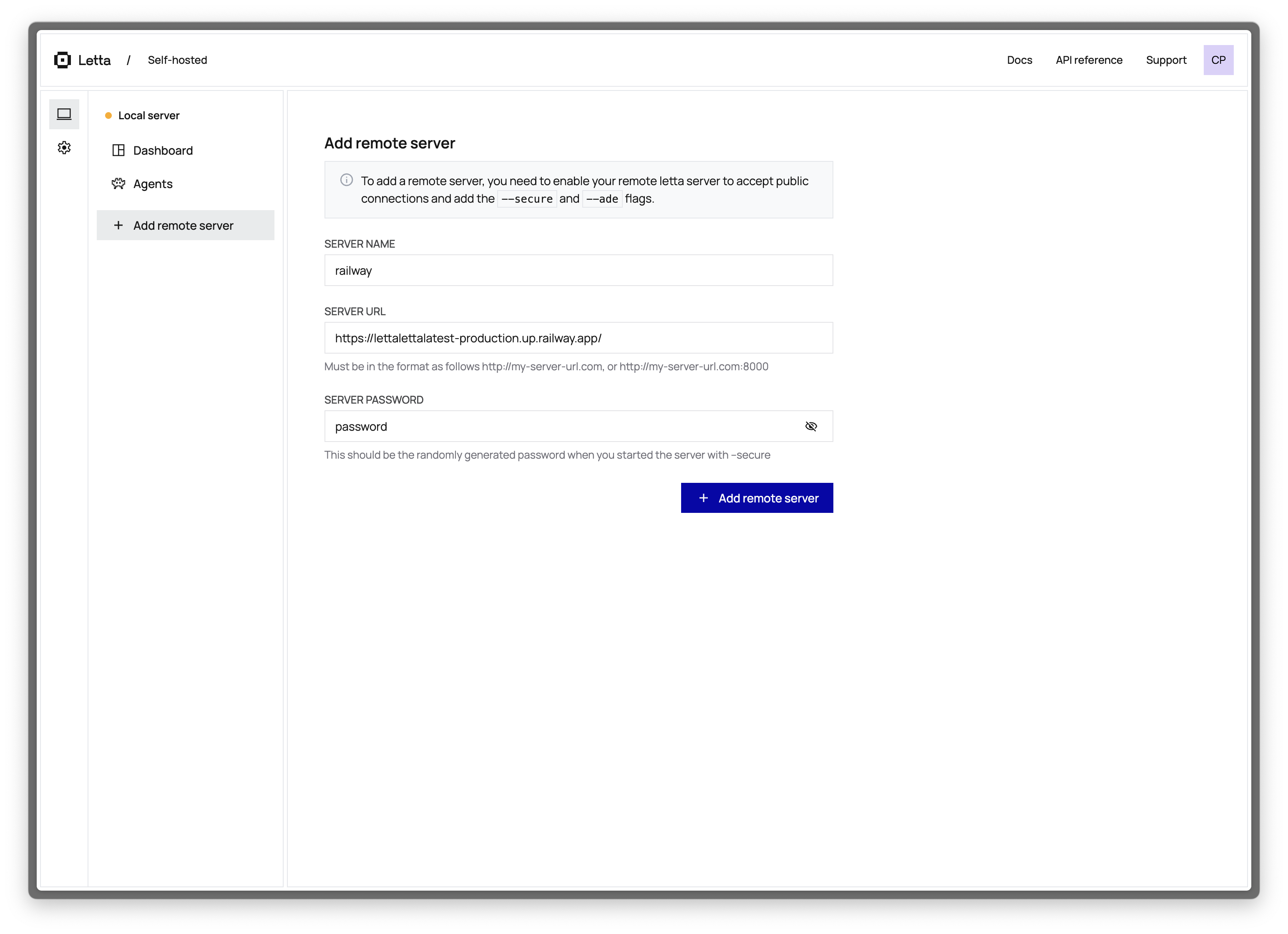 Accessing the web ADE | Letta