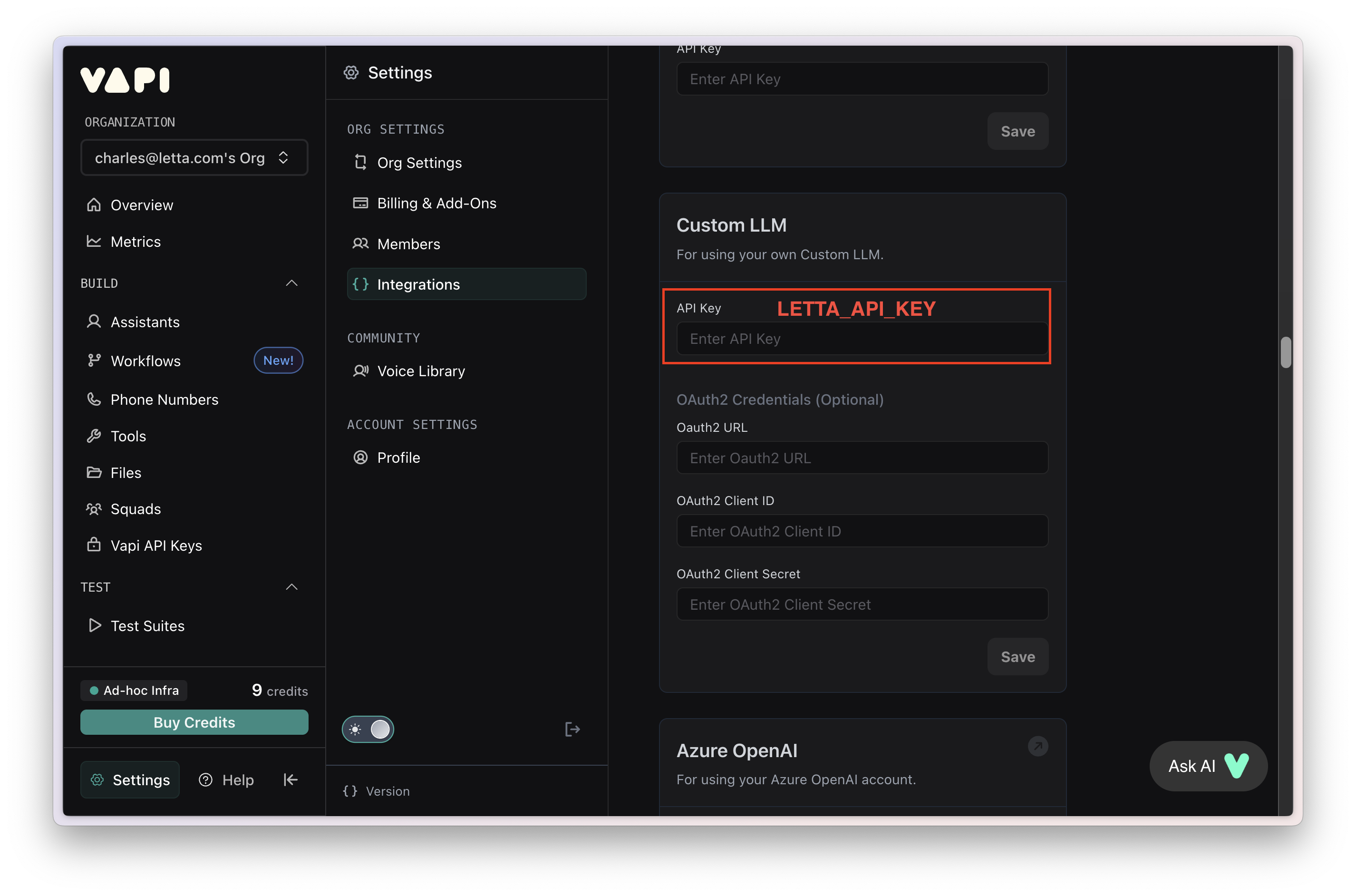 Connecting with Vapi | Letta