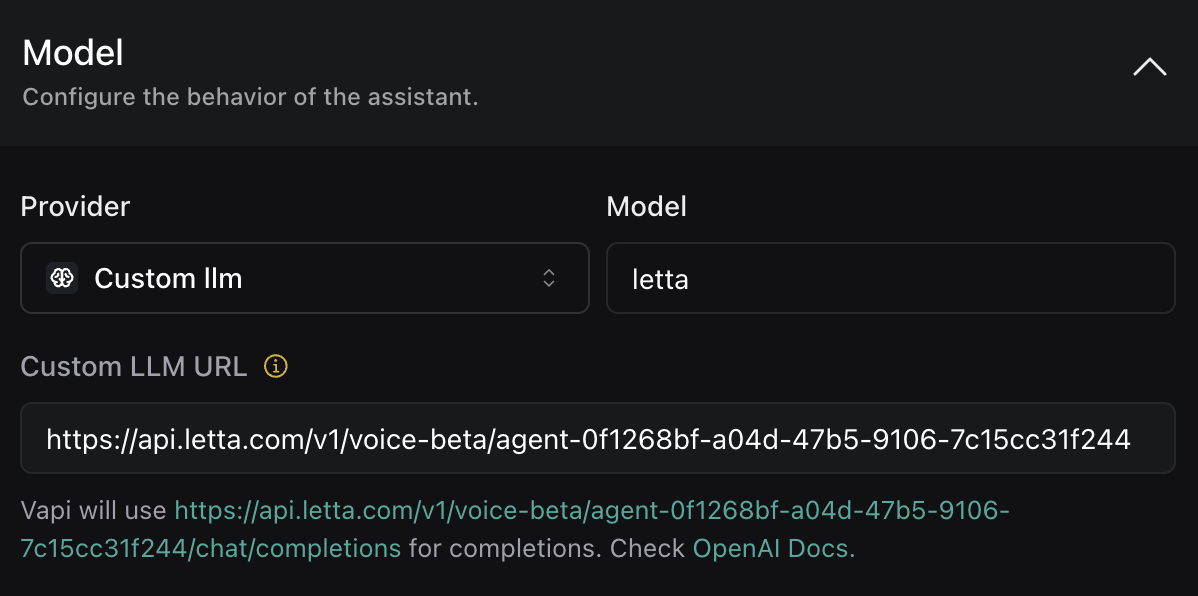 Connecting with Vapi | Letta