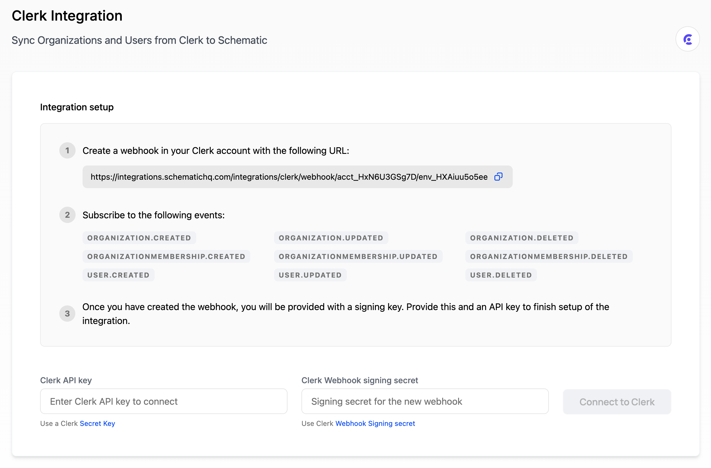 Clerk Integration — SchematicHQ