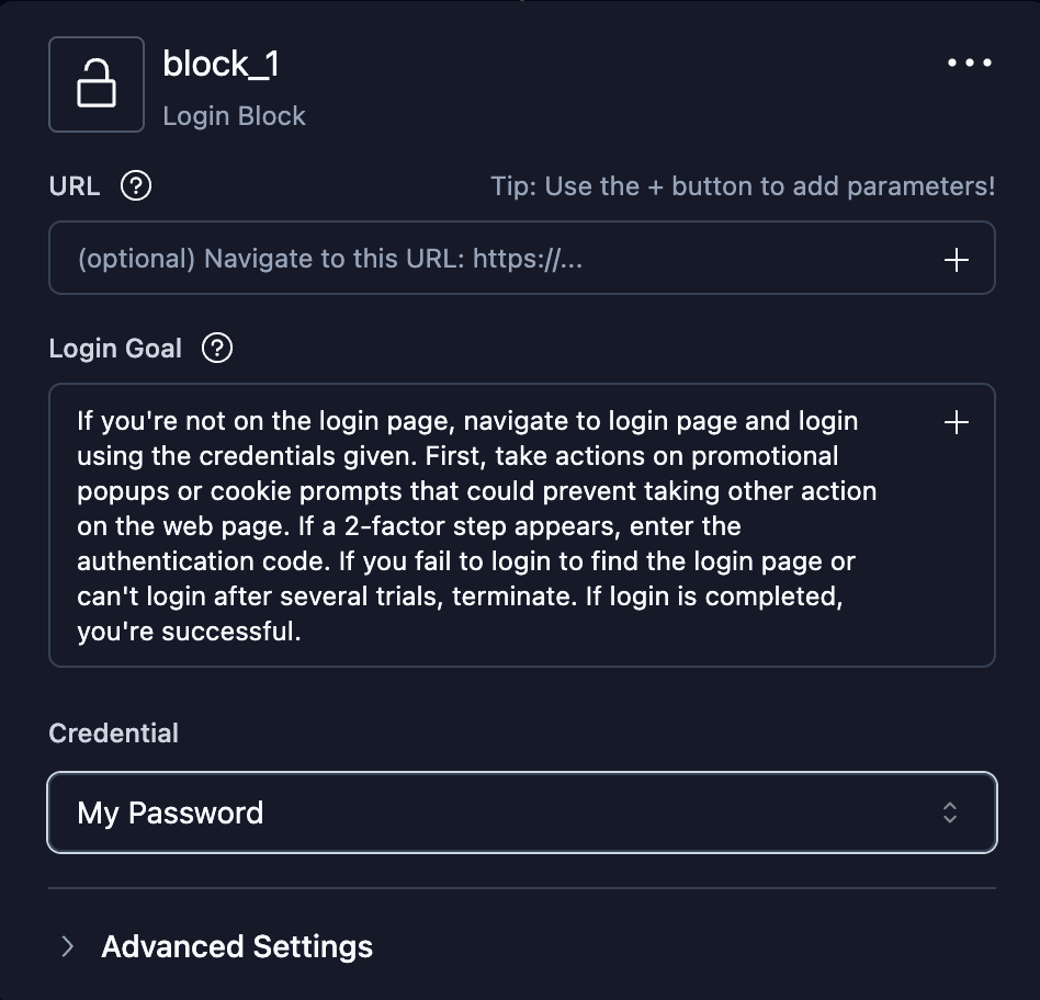 Workflow Parameters | Skyvern