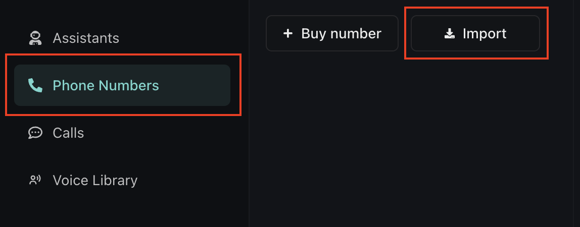 Import number from Twilio | Vapi