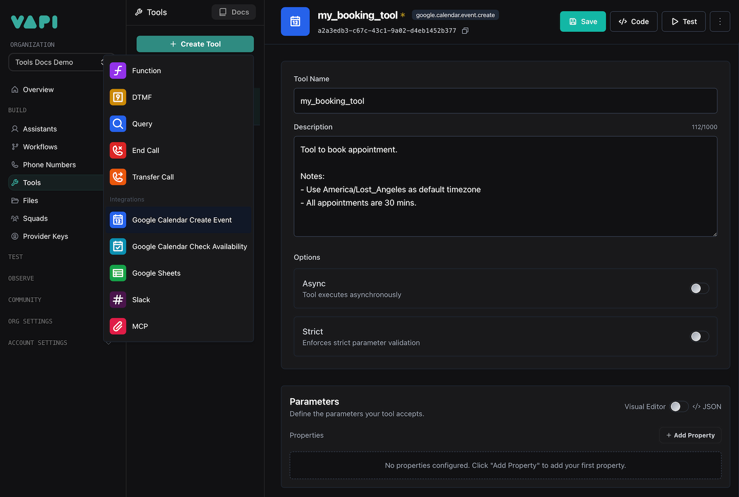 Google Calendar Integration | Vapi