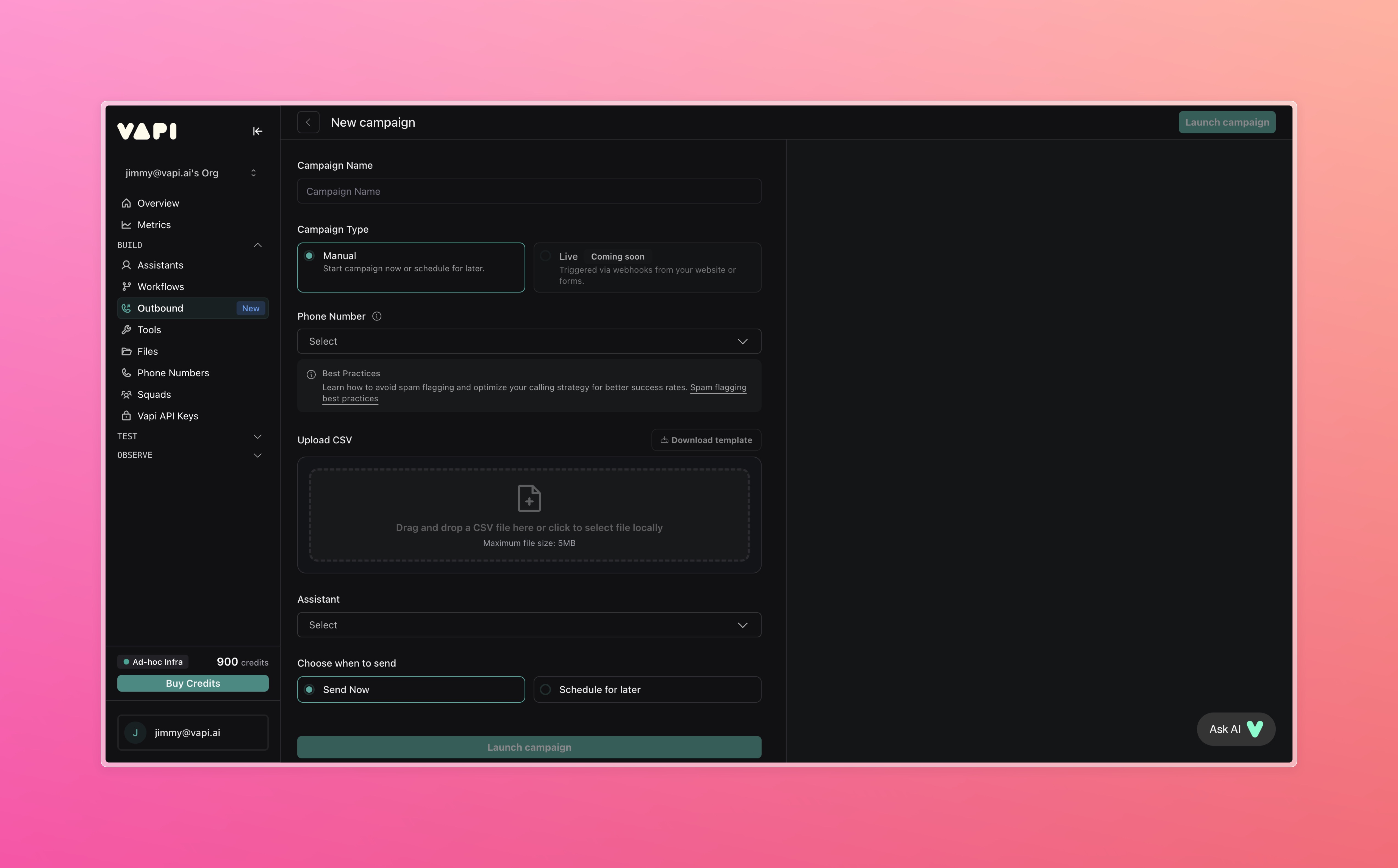 Outbound campaigns quickstart | Vapi